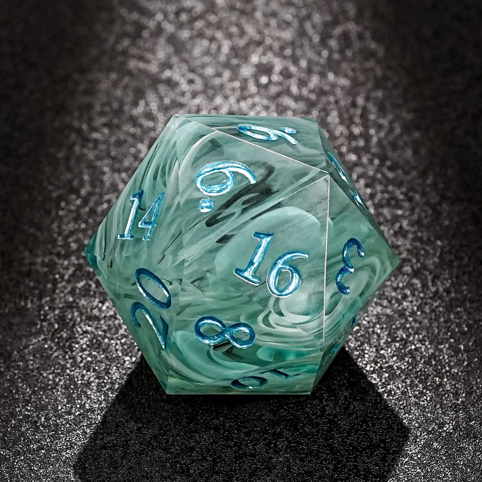 50mm Giant D20 Dice Green Swirl Mist Translucent Resin | Bear Dice