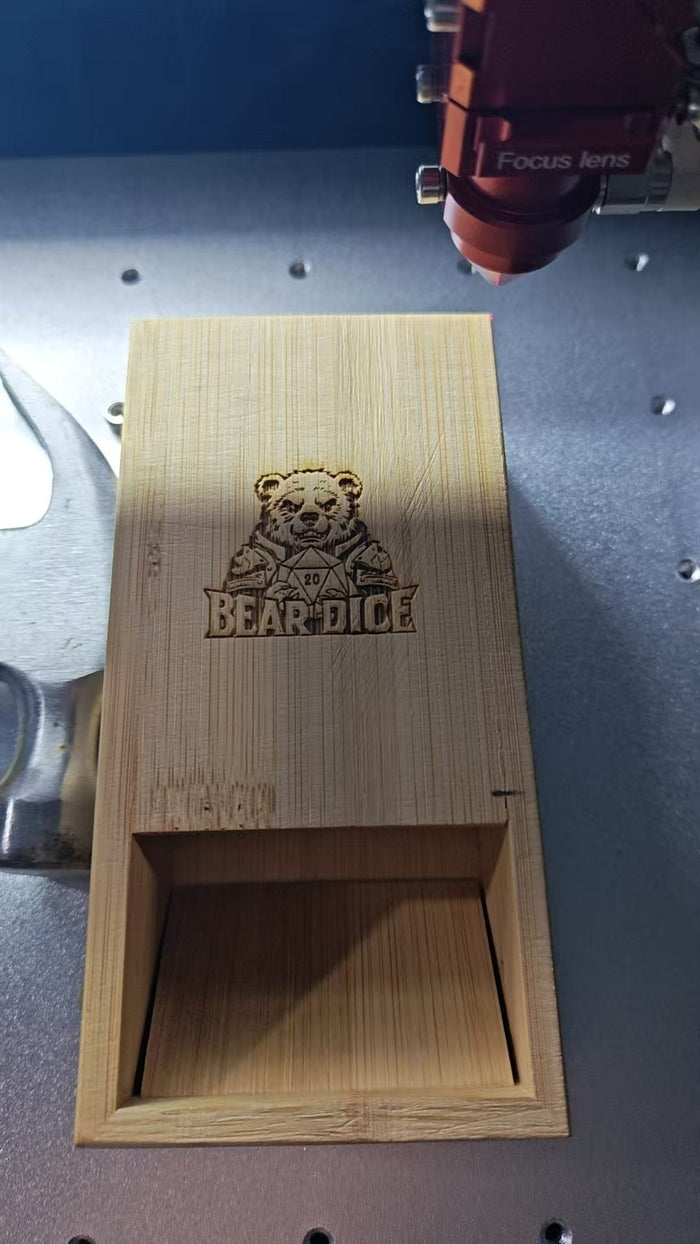 Custom wooden or leather dice towers with engraved logos | Bear Dice