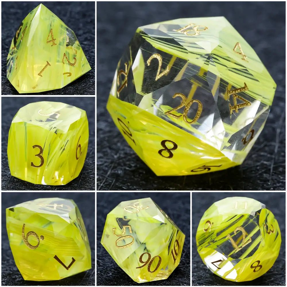Diamond Cut Yellow-Green Glass Gemstone DND Dice Set | Beardice