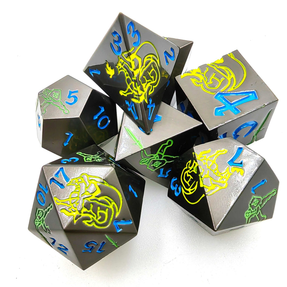 Cool Dragon Warrior Black Metal DND Dice Polyhedron 7-piece set | Bear dice